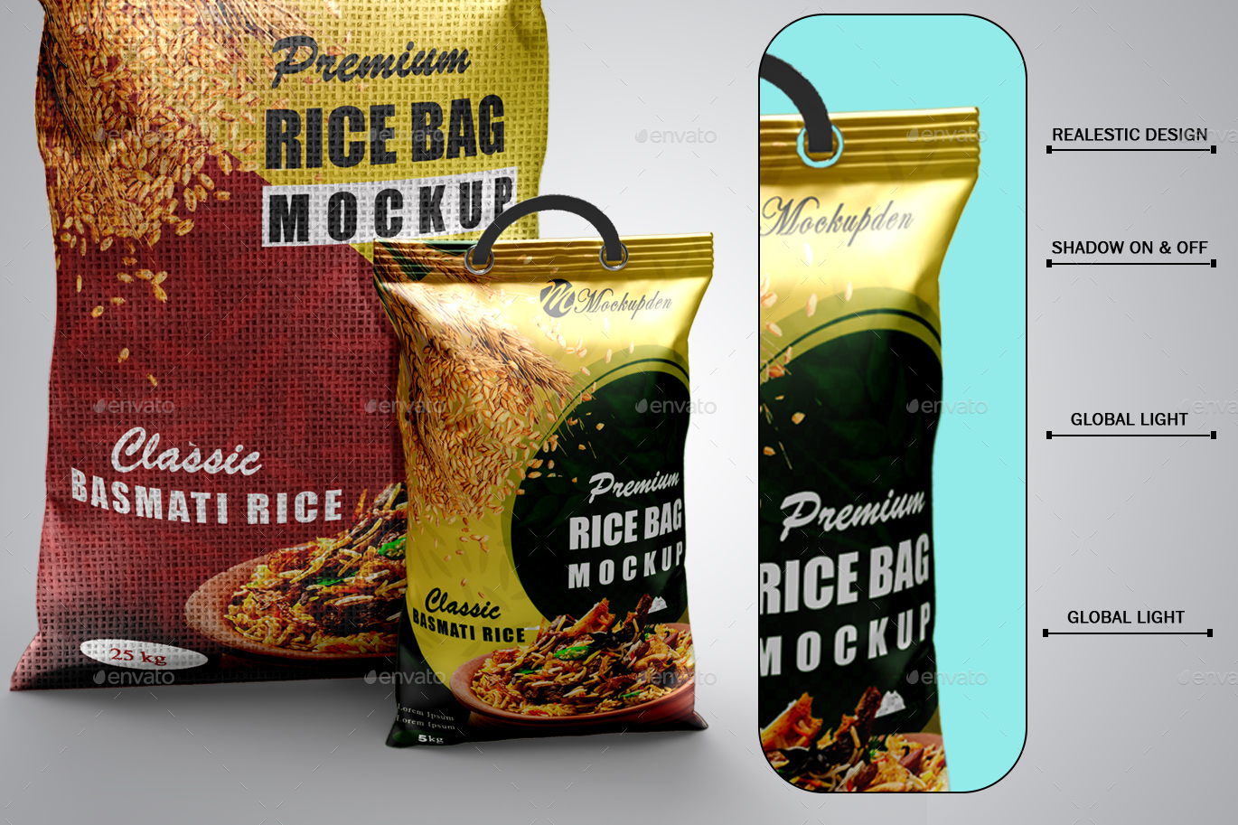 Rice Bag Mockup - Large & Small Rice Bag and Sack Mockup Set, Graphics